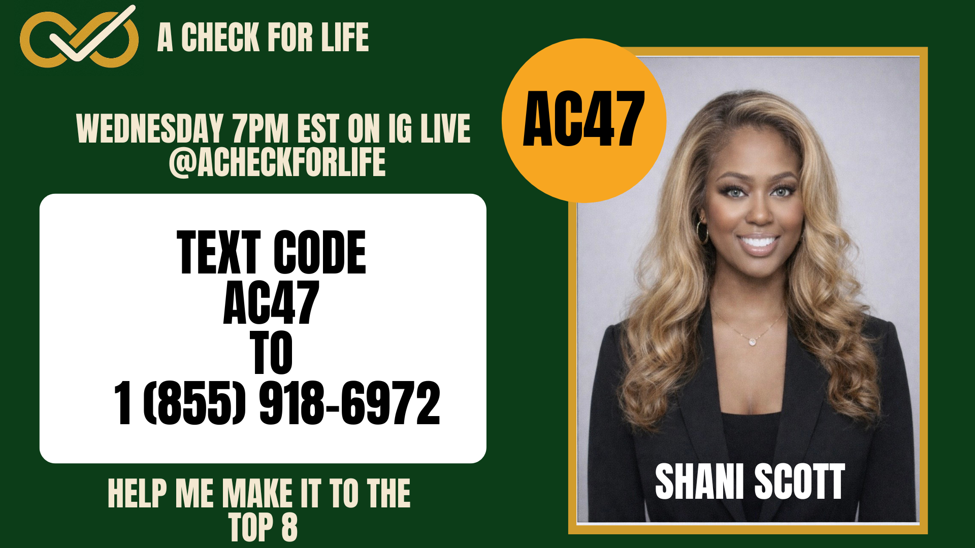 Shani Scott Advances to Top 50 on New Reality Series A Check For Life ...